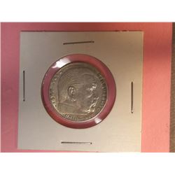 NAZI PAUL VON HINDENBURG COIN - 60% SILVER - 1847 - 1934 EAGLE & SWASTIKA.