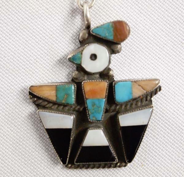 1960 Zuni Traditional Overlay Thunderbird Necklace