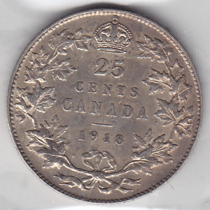 1918 Canada ICCS Graded Silver 25-Cent Quarter Coin - VF 30