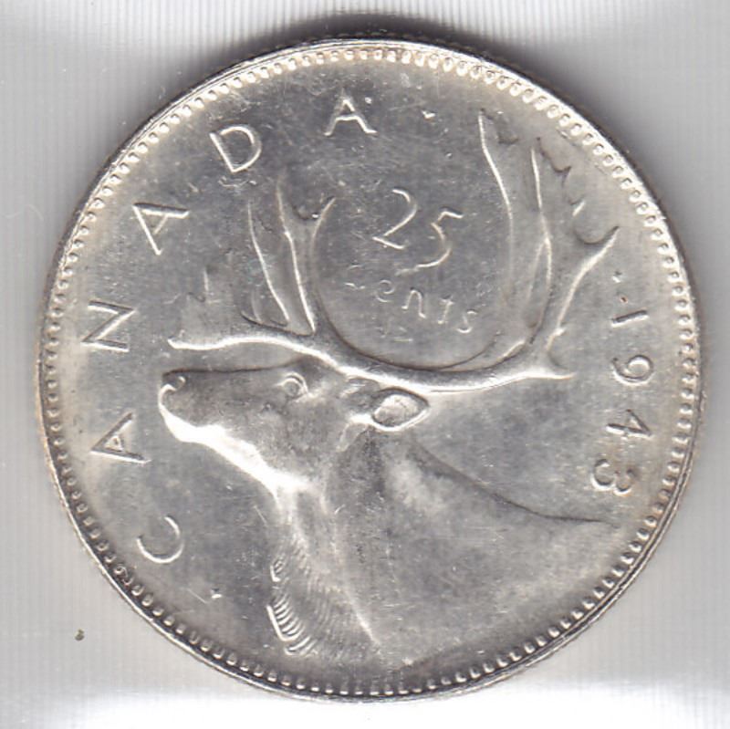 1943 Canada ICCS Graded Silver 25-Cent Coin - MS 60