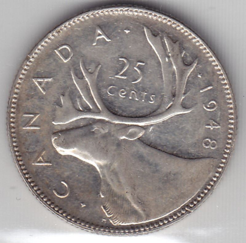 1948 Canada ICCS Graded Silver 25-Cent Coin - AU 55