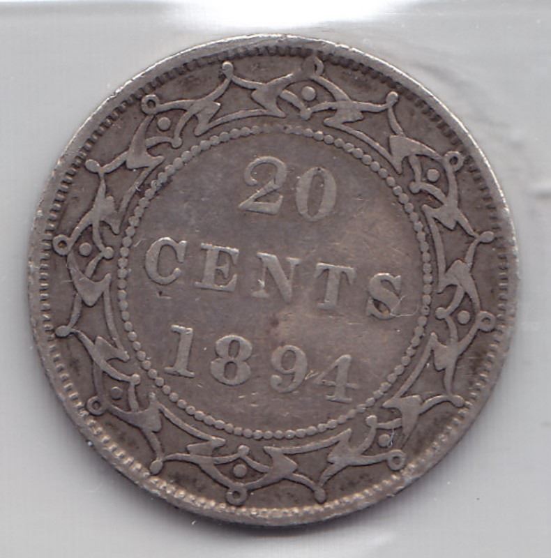 1894 Newfoundland Canada ICCS Graded Silver 20-Cent Coin - VF 20
