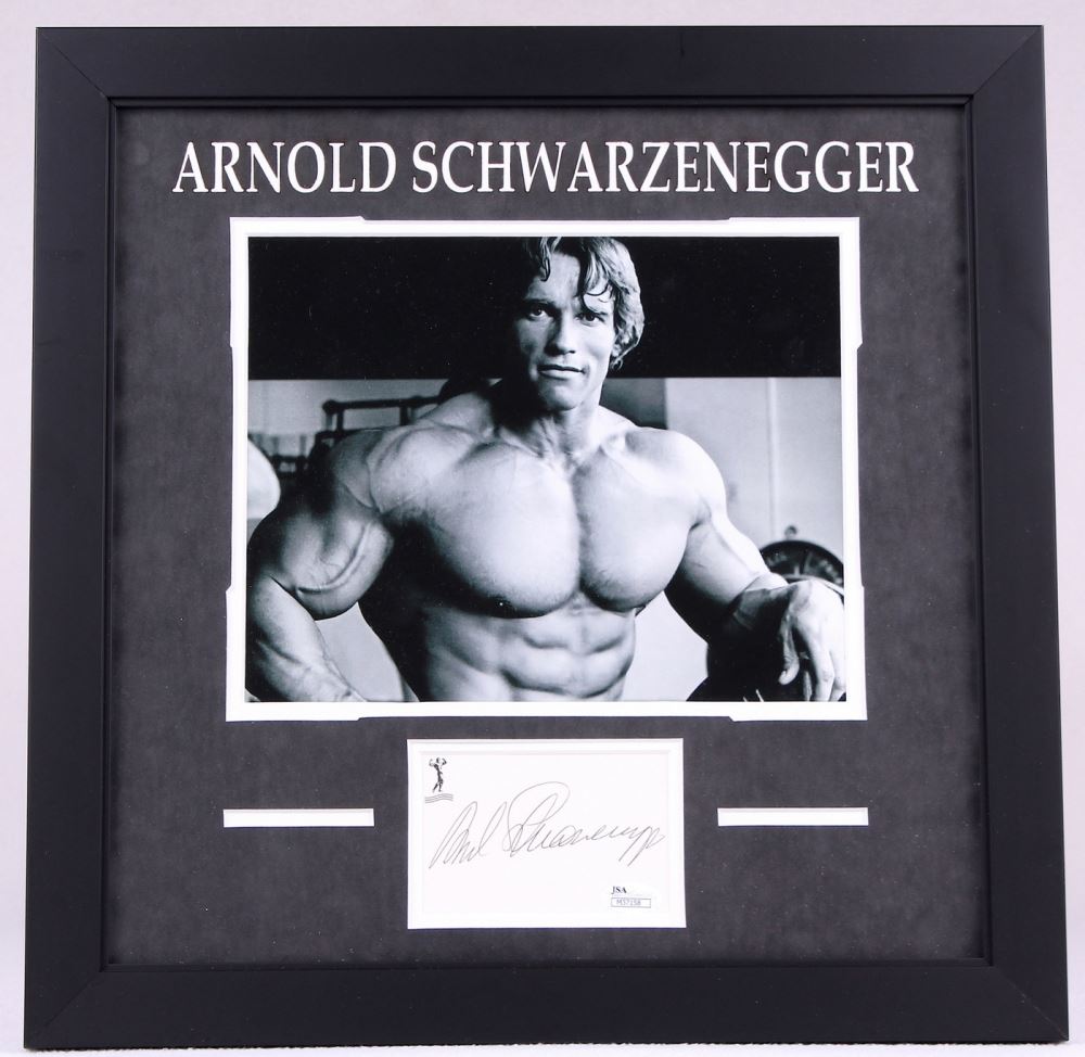Arnold Schwarzenegger Signed 16x16 Custom Framed Cut Display (JSA COA)