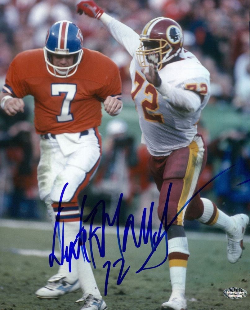 Dexter Manley Signed Redskins 8x10 Photo vs. John Elway (Schwartz COA)
