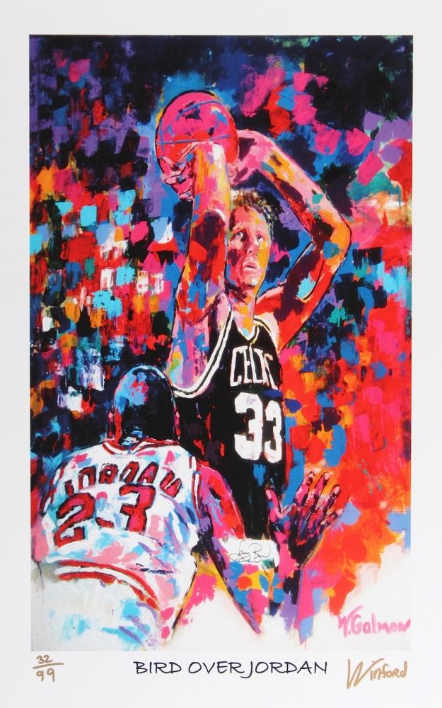Michael Jordan & Larry Bird 11x17 "Bird Over Jordan" Signed Winford ...