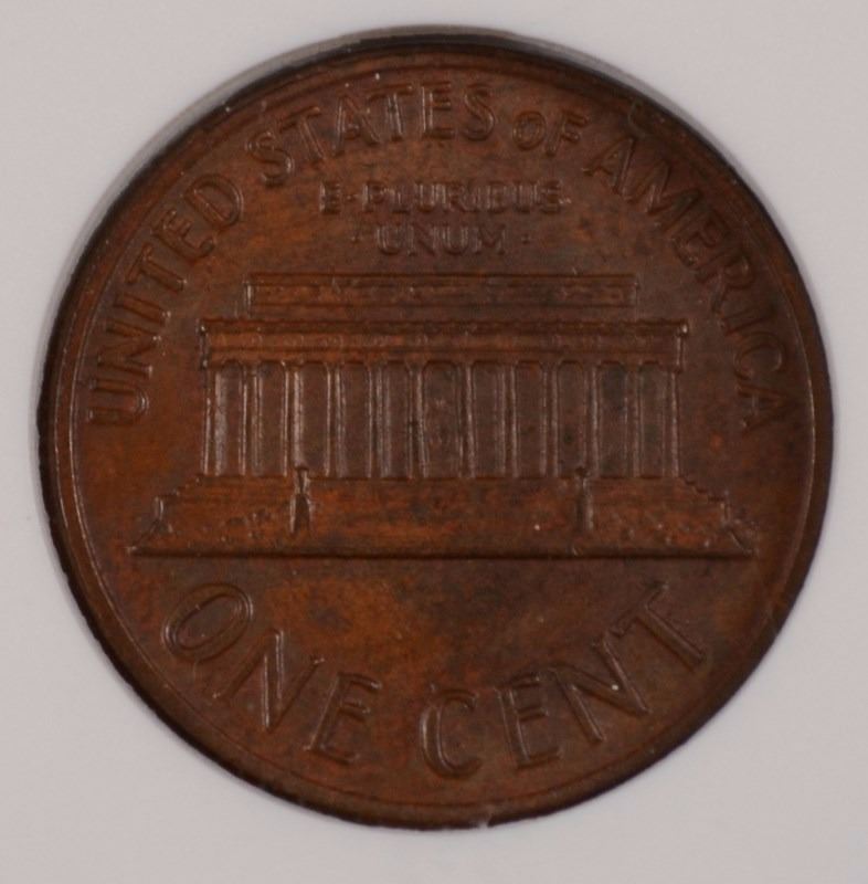 1971 LINCOLN CENT, ANACS MS-63 BRN MINT ERROR, PARTIAL COLLAR