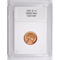 1931-S LINCOLN CENT, CCGS GEM BU RED KEY DATE COIN!