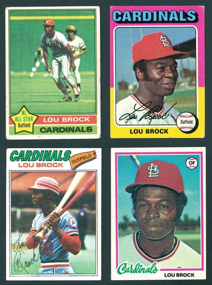 Lot of (4) Lou Brock Topps Baseball Cards with 1975 Topps #540, 1976 ...