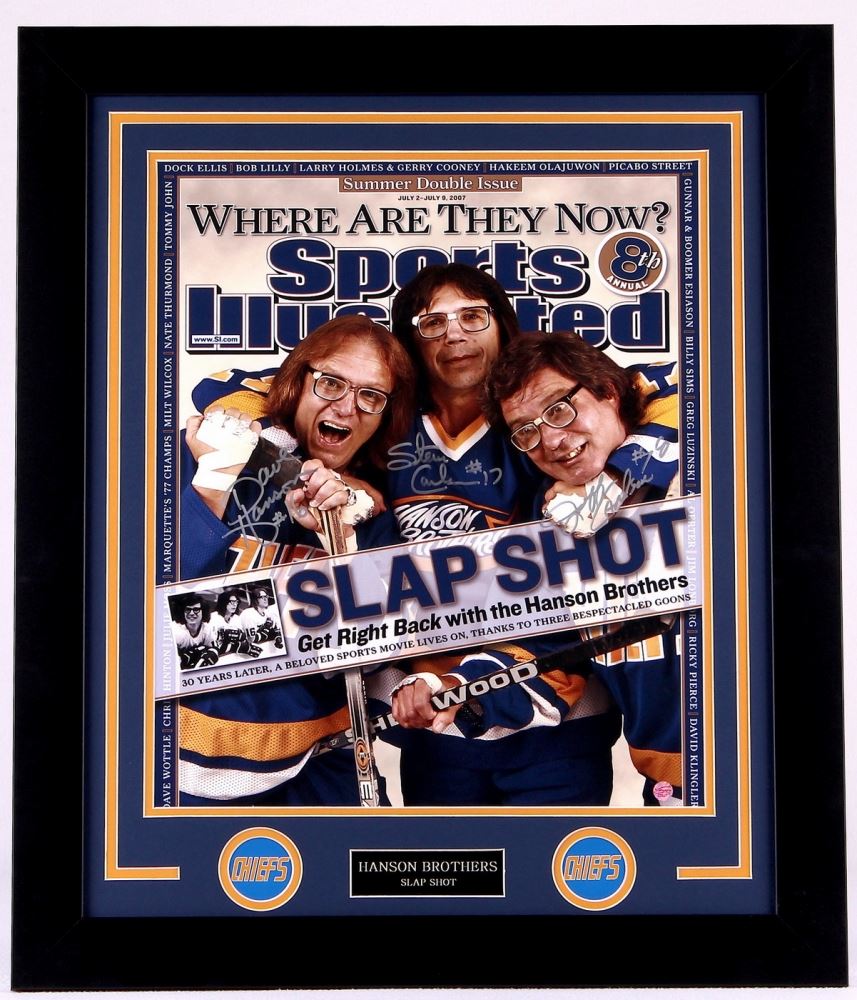 Hanson Brothers Signed "Slap Shot" Chiefs 23x27 Custom Framed Photo ...