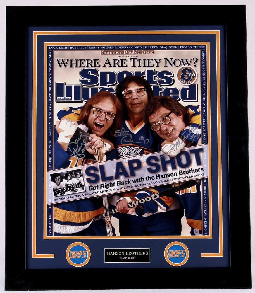 Hanson Brothers Signed "Slap Shot" Chiefs 23x27 Custom Framed Photo ...