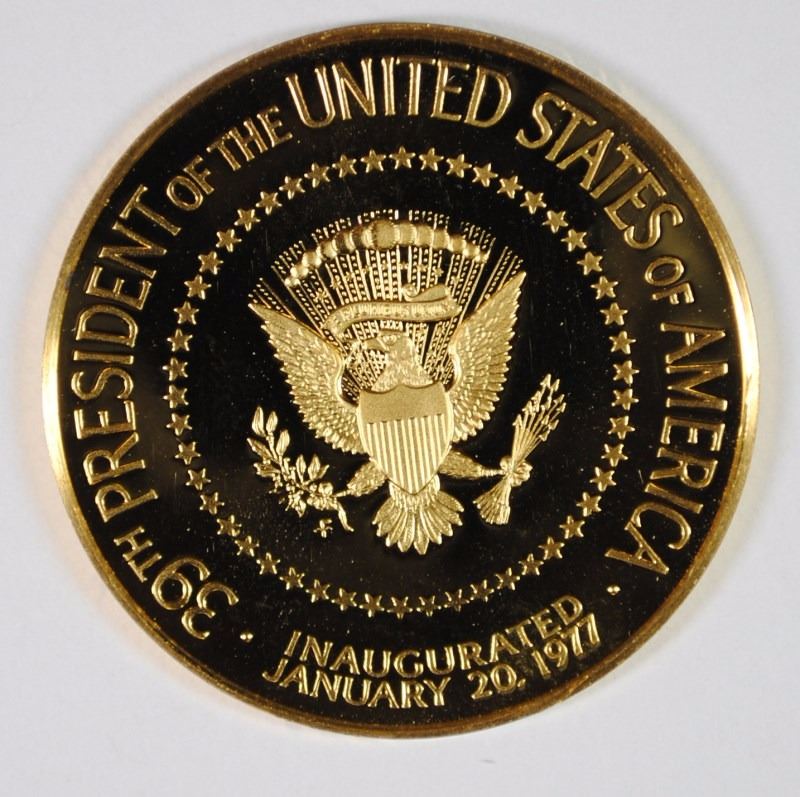 24 Kt .999 GOLD 1977 "OFFICIAL INAUGURAL PROOF LIKE MEDAL JIMMY CARTER ...