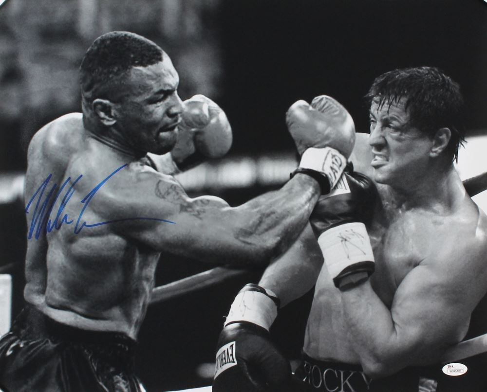 Mike Tyson Signed Boxing 16x20 Photo With Sylvester Stallone (JSA COA)