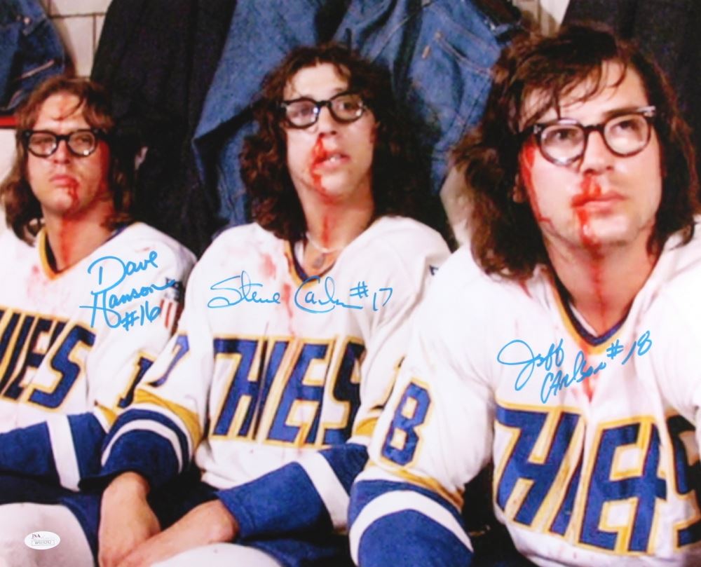 Dave Hanson, Steve Carlson & Jeff Carlson Signed "Slap Shot" Chiefs ...