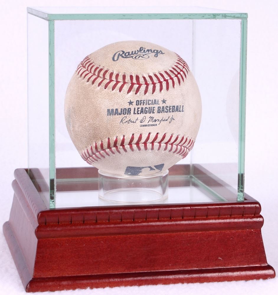 Single Baseball Display Case with Glass Top and Cherry Wood Base (New)