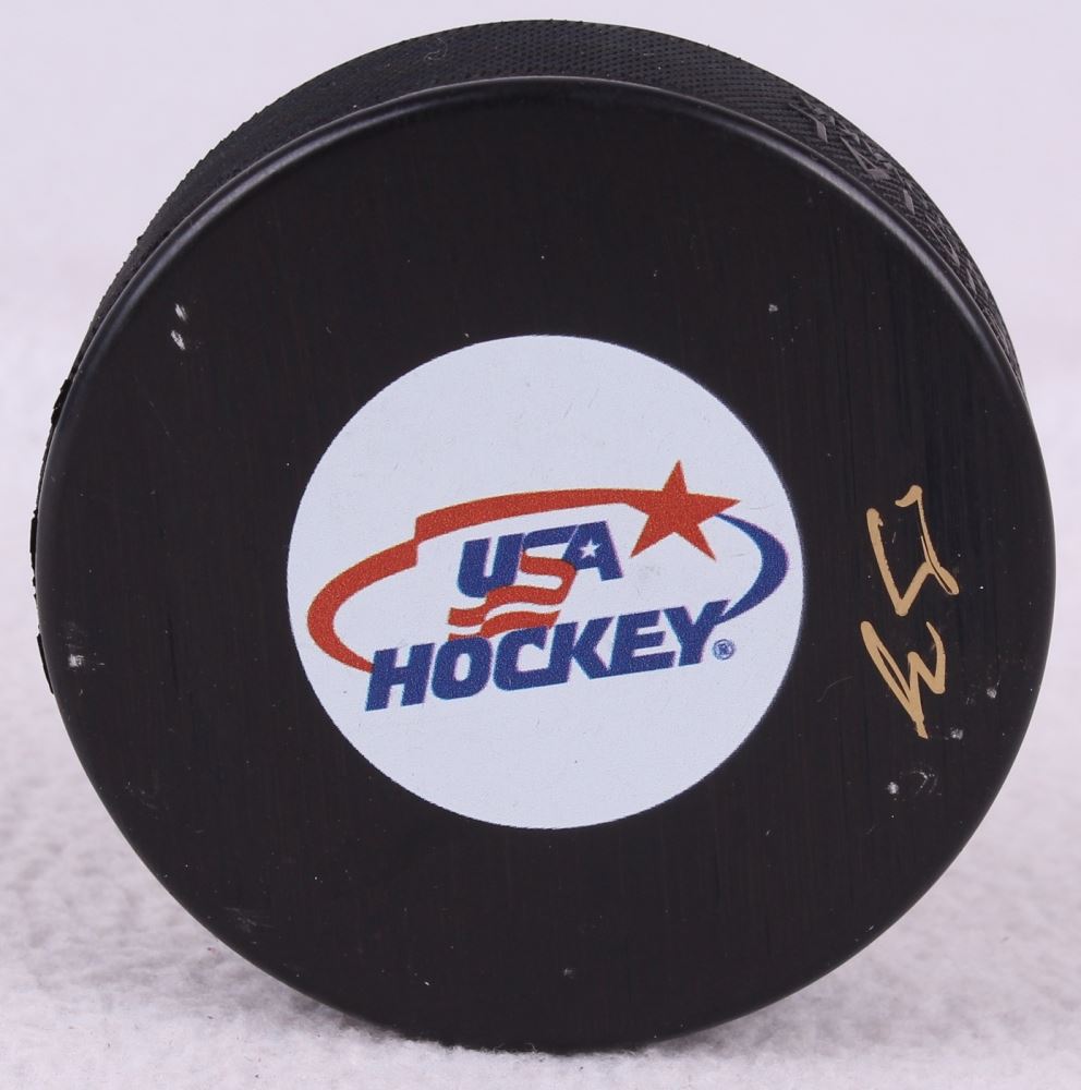Eric Strobel Signed USA Logo Hockey Puck (Schwartz COA)