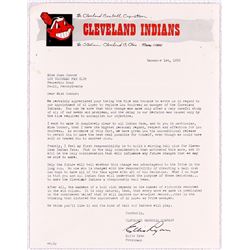 Vintage 1950 Cleveland Indians Typed Letter