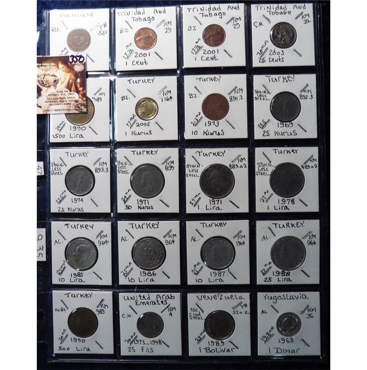 (20) Foreign Coins from Taiwan, Trinidad & Tobago, Turkey, United Arab ...
