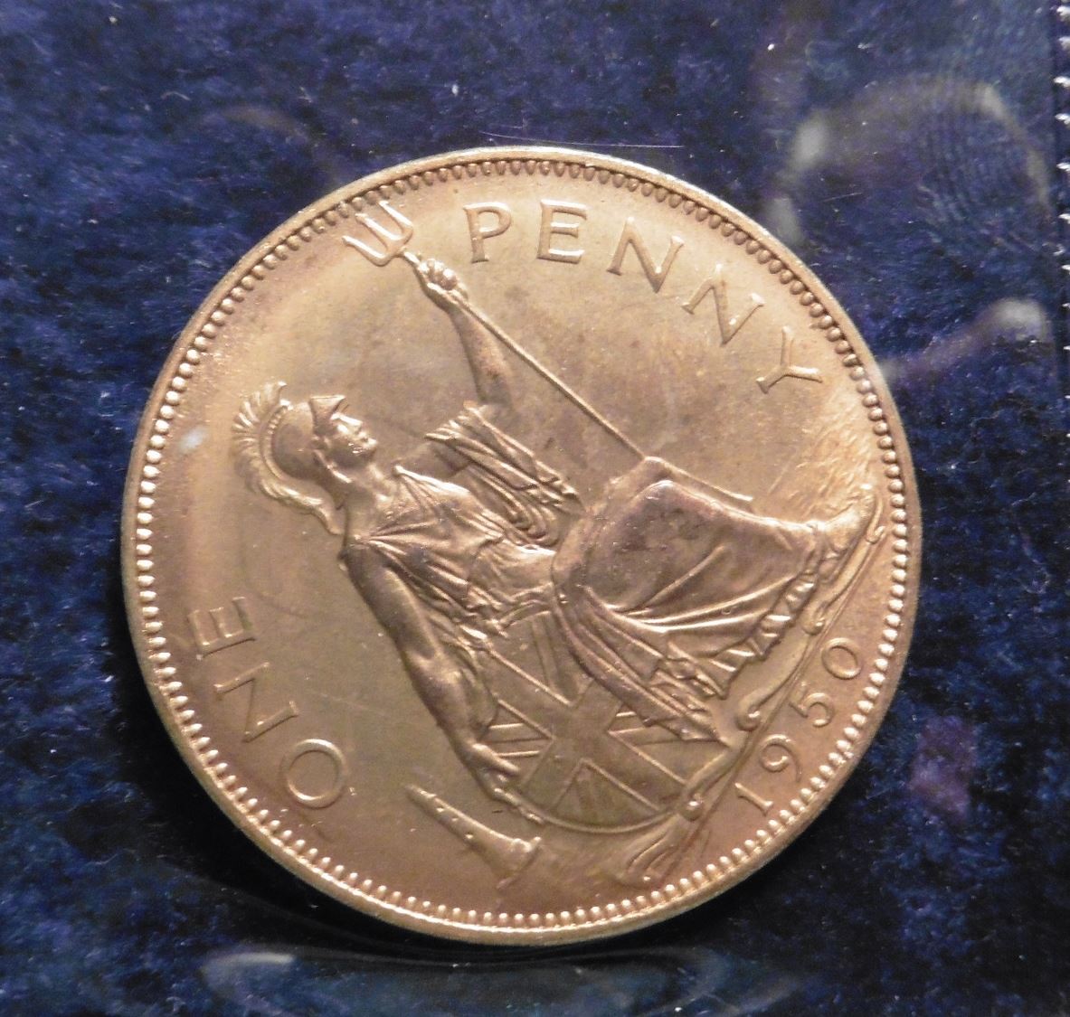 1950 Great Britain Large Penny. Red-Brown Proof, lightly toned. Mtg ...