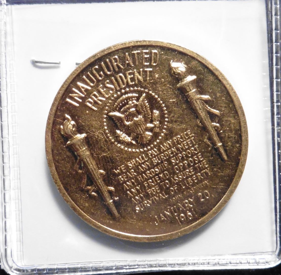 1961 John F. Kennedy U.S. Mint Gold-plated Bronze Inaugural Medal. Unc ...