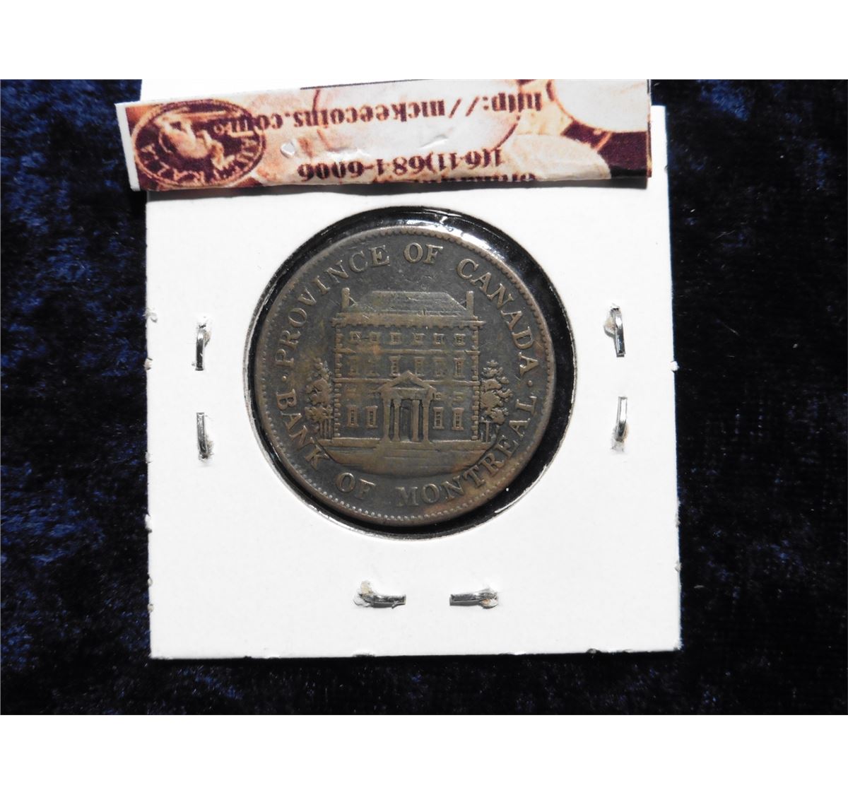 1844 Bank of Montreal Half Penny Token. F. Medium Trees, Short Nose ...