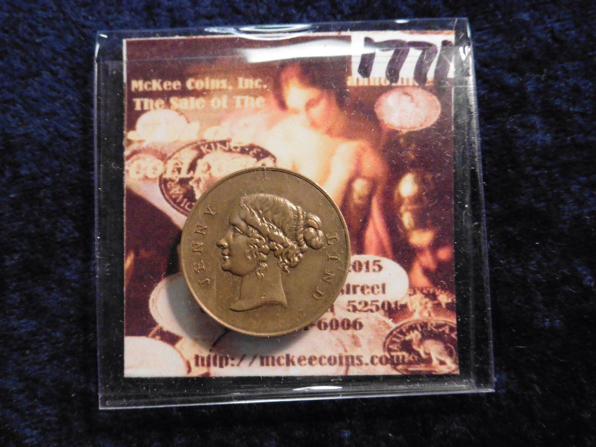 1850 "Jn Unitate Fortitu Do", "Jenny Lind". Exceptionally rare Brass ...