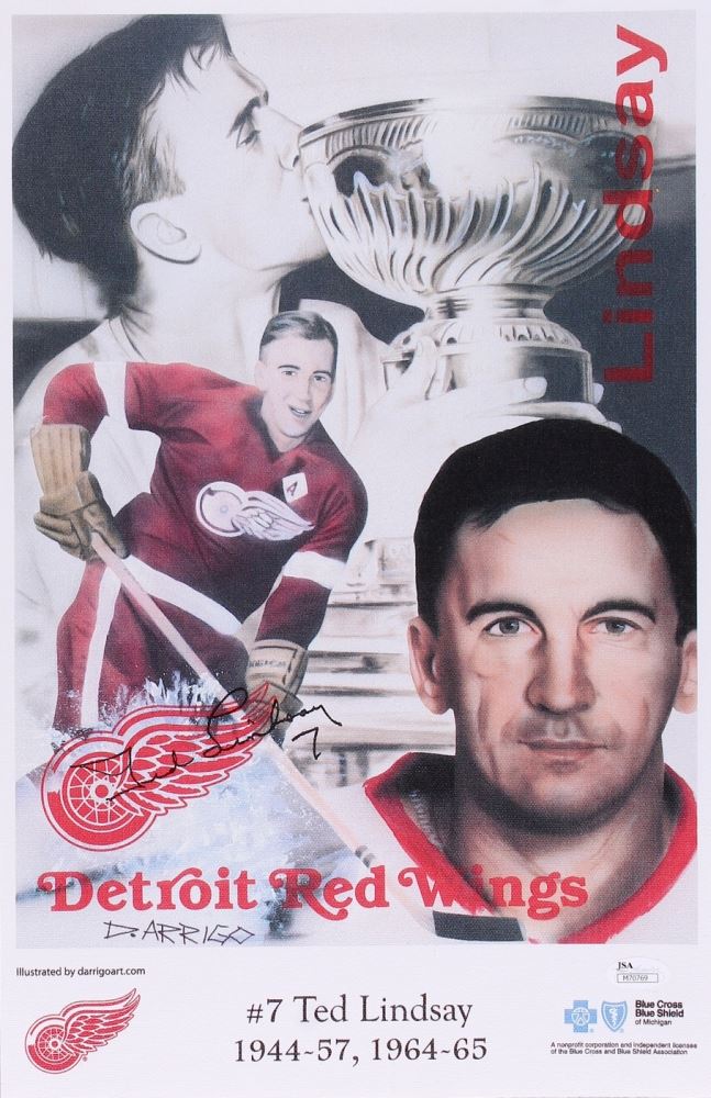 Ted Lindsay 11x17 Signed Red Wings Canvas by David Arrigo (JSA COA)