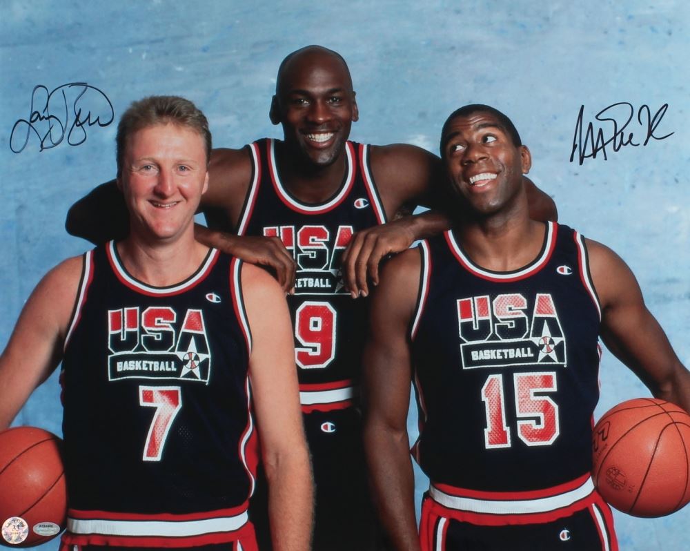Larry Bird & Magic Johnson Signed Team USA "Dream Team" 16x20 Photo with Michael Jordan (Schwartz CO