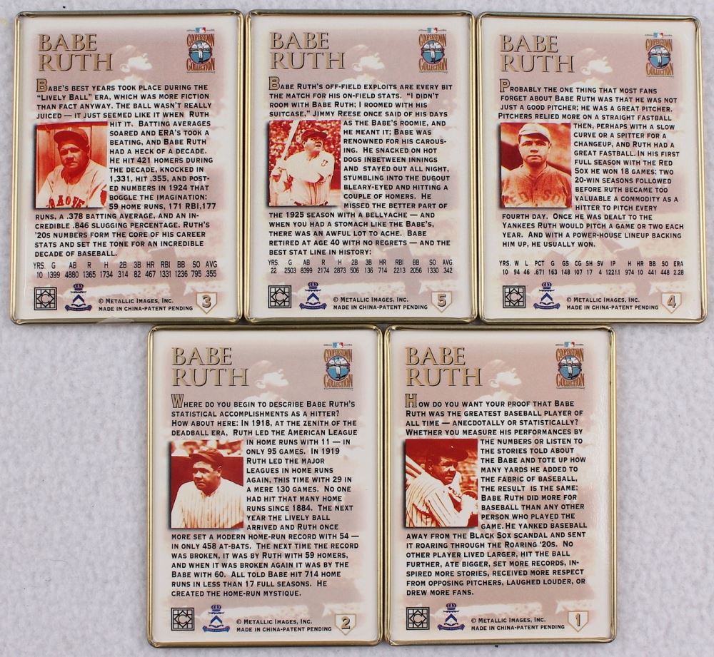 Set of (5) Metallic Impressions Babe Ruth Embossed Metal Collector ...