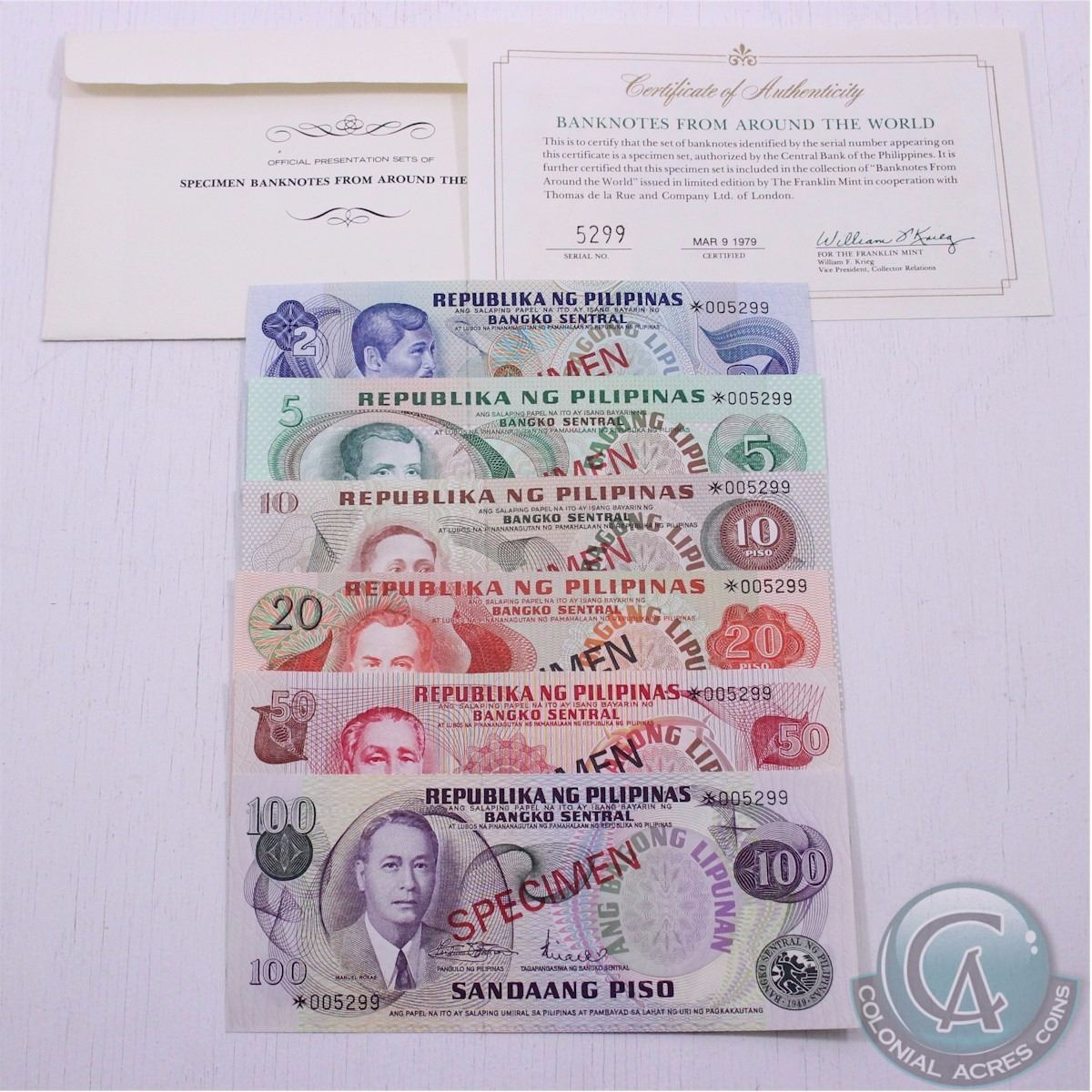 Estate Lot 5x 1979 Republic of Philippines SPECIMEN 2, 5, 10, 20 and ...