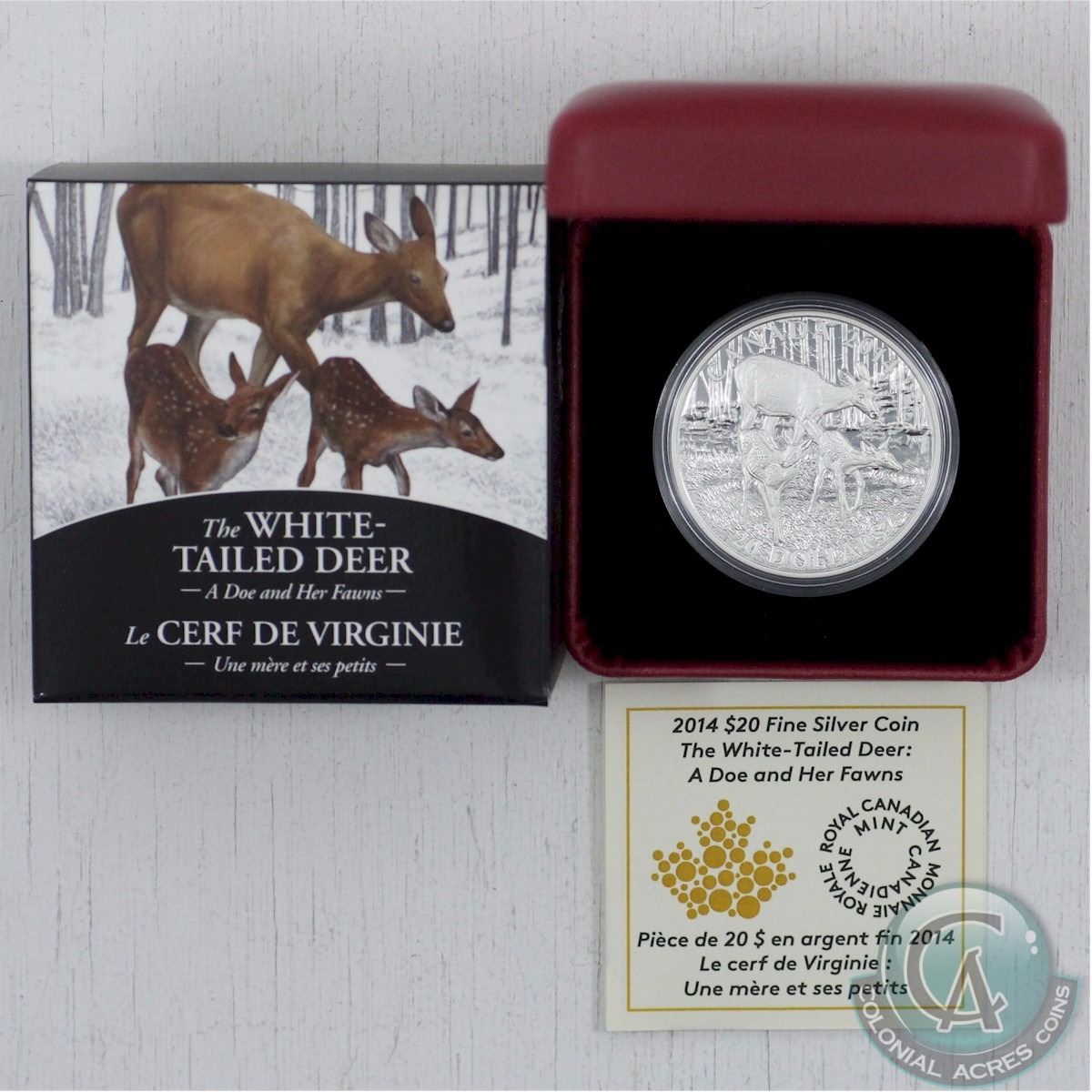 2014 $20 Fine Silver Coin - The White-Tailed Deer - A Doe and Her Fawns ...