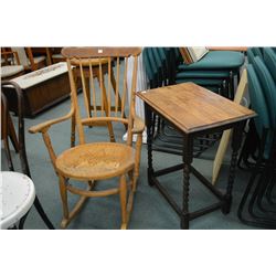 Barley twist oak occasional table and antique spindle back rocker ...