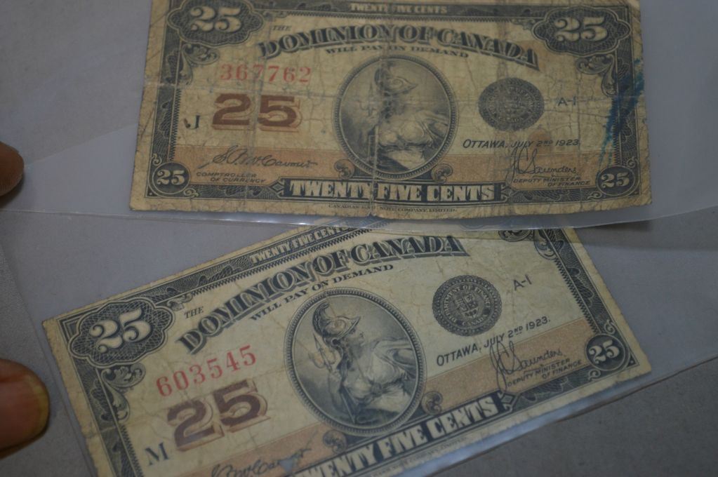 Two 1923 Dominion of Canada 25 cent shin plasters