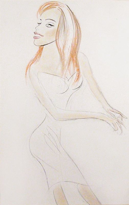 Julius Kroll, Leslie Caron, Charcoal and Pastel Drawing
