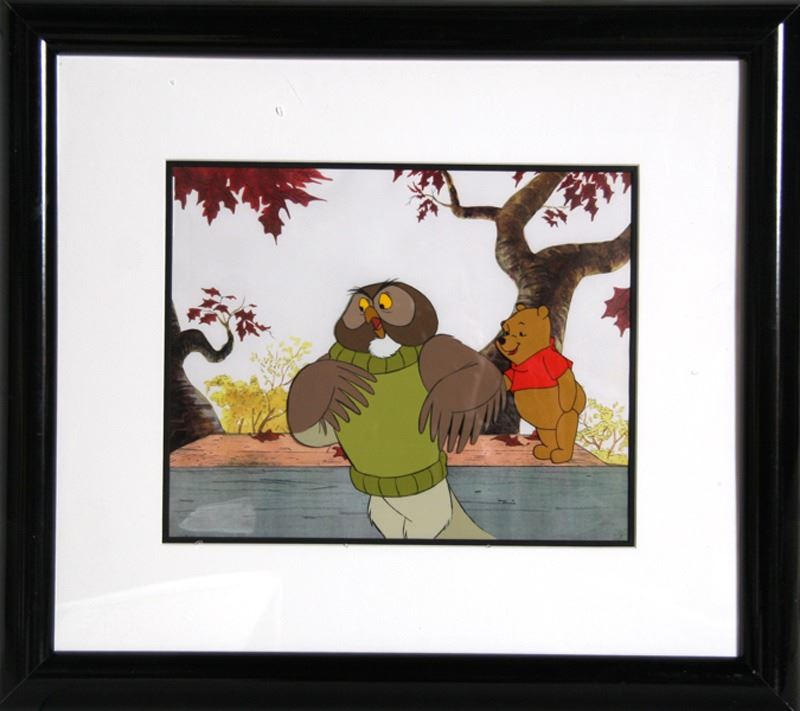 Disney Studios, Pooh and Owl, Hand Painted Production Cel with Drawing