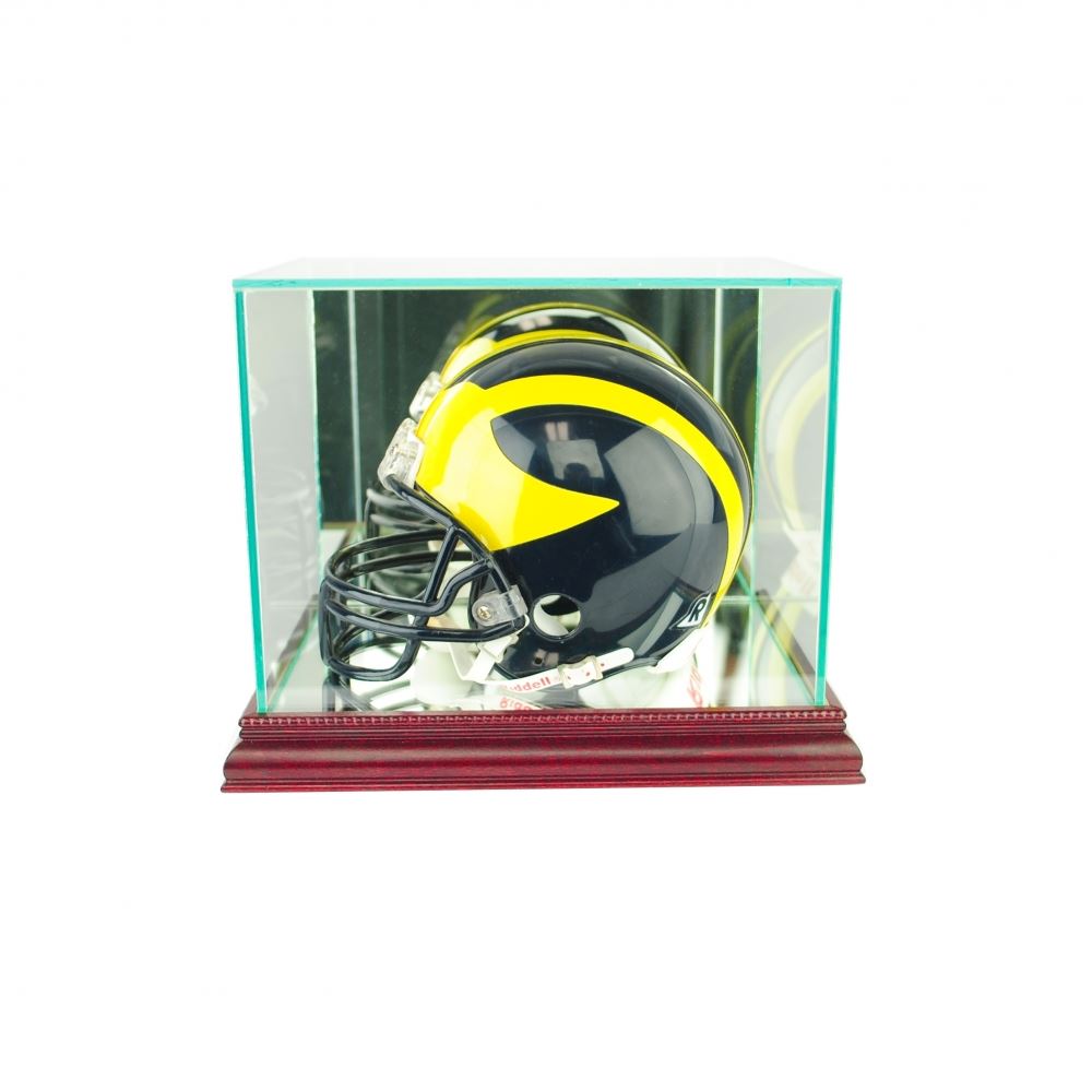 Premium Mini-Helmet Glass Display Case with Mirrored Cherry Wood Base ...
