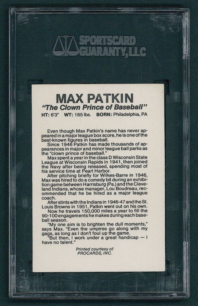Max Patkin Signed "The Clown Prince" Baseball Card (SGC Authentic)