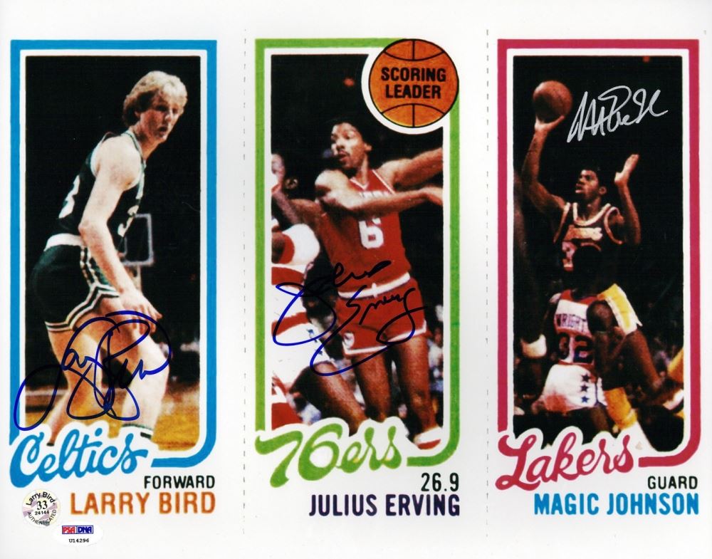 Larry Bird, Julius Erving, & Magic Johnson Signed 11x14 Photo (PSA LOA ...