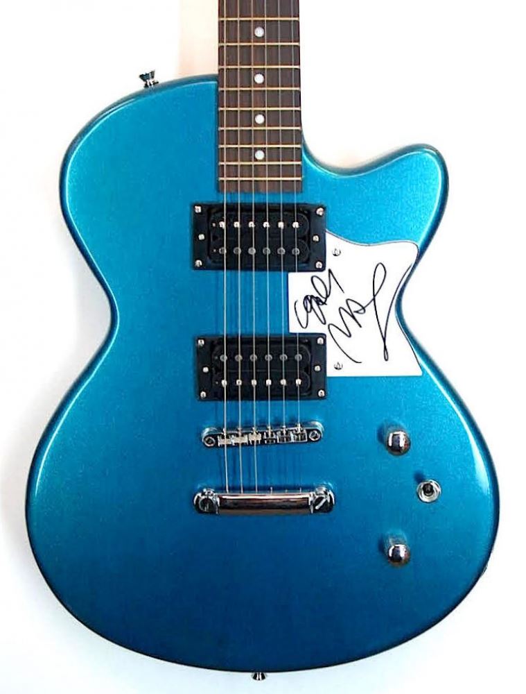 Peter Max Signed Metallic Blue Guitar Inscribed "Love" (PSA LOA)
