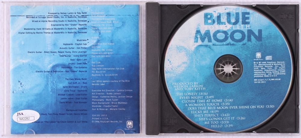 Toby Keith Signed "Blue Moon" CD Cover (JSA COA)