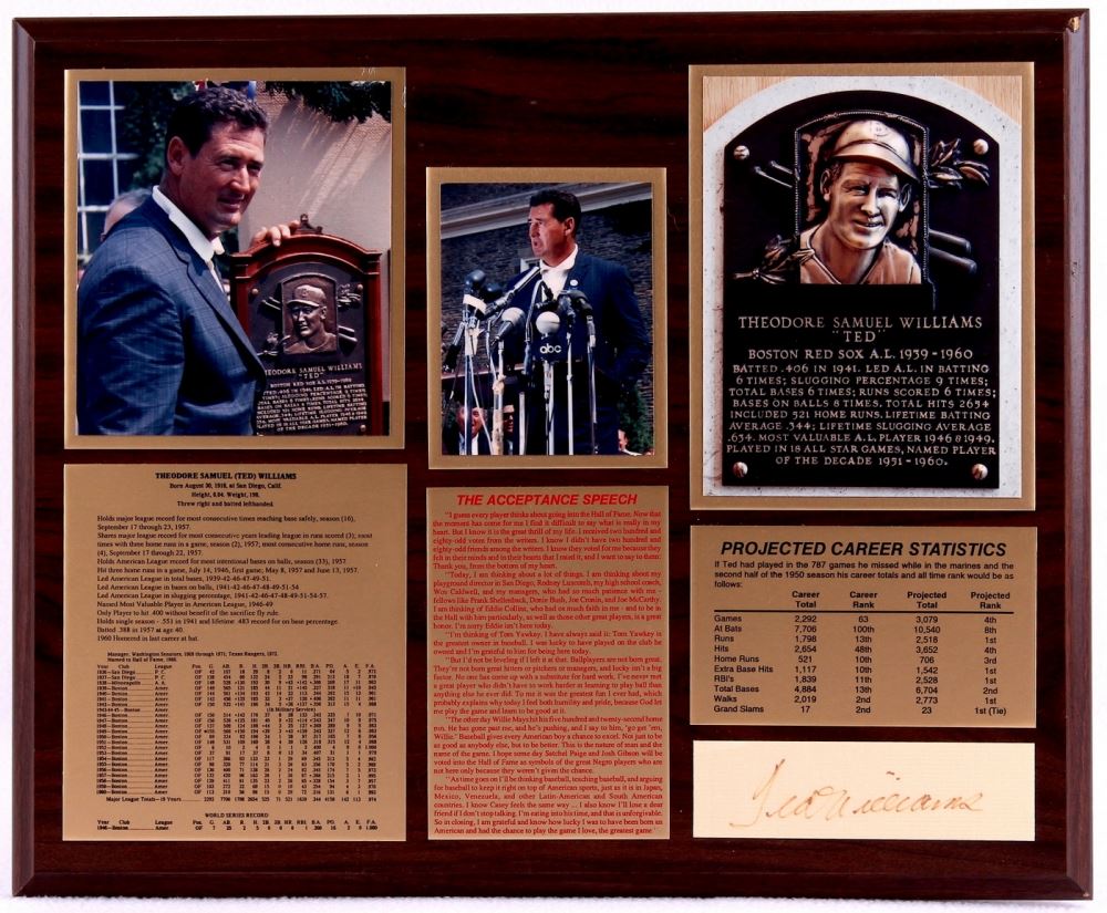 Ted Williams Signed 13x16 Custom Career Highlight Plaque Display (JSA LOA)