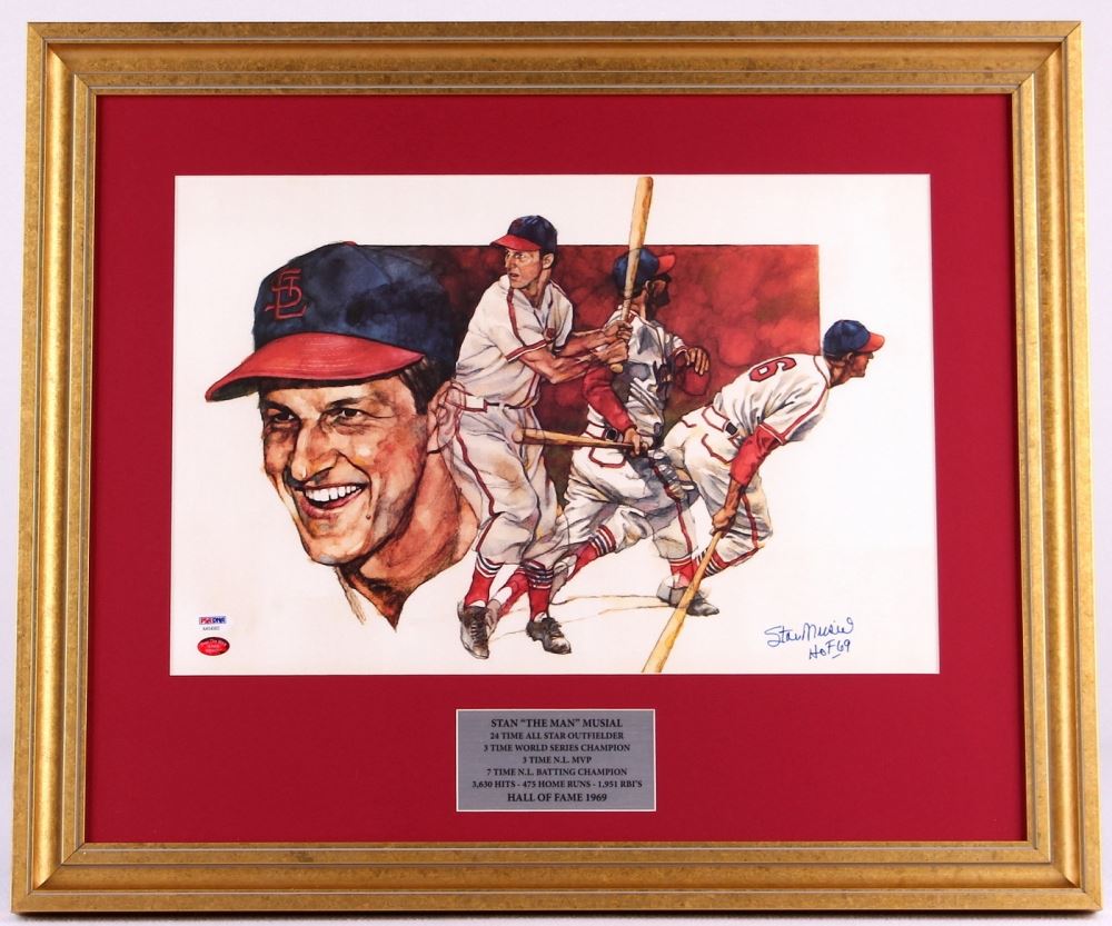 Stan Musial Signed Cardinals 21x25 Custom Framed Lithograph Display ...