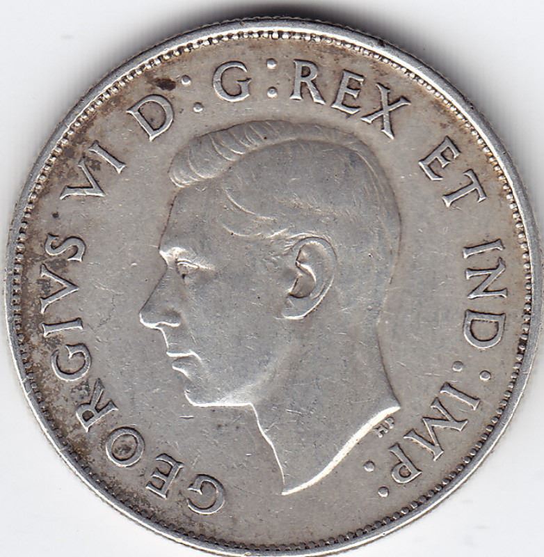 1946 Canada Silver 50-Cent Half Dollar Coin - Die Chip In 6