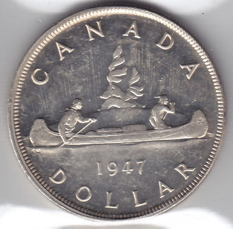 1947 Canada ICCS Graded Silver Dollar Coin, Double HP, Pointed 7, Dot ...