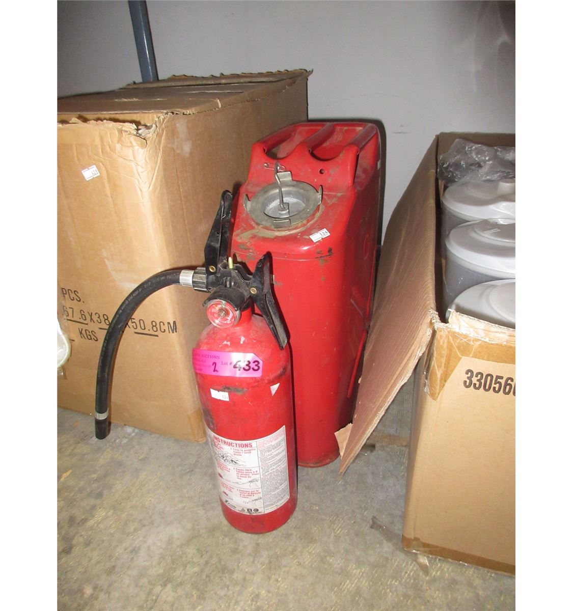 Metal jerry can & fire extinguisher