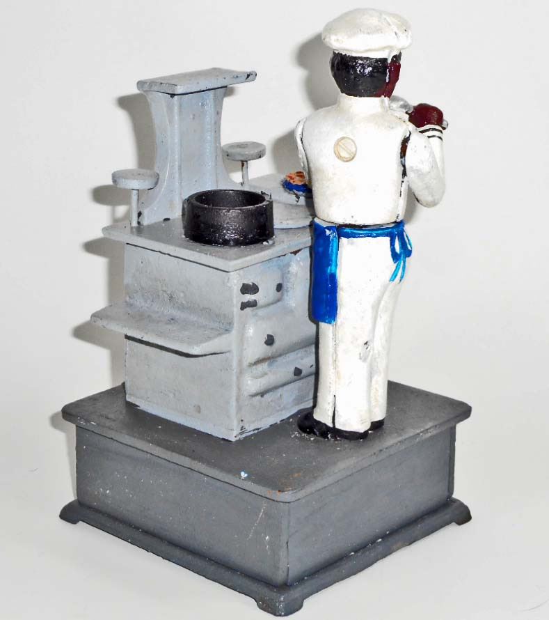 CAST IRON BLACK AMERICANA CHEF MECHANICAL BANK