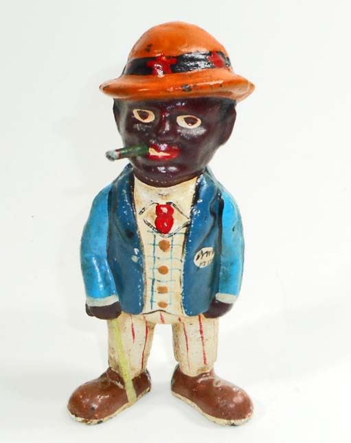 CAST IRON BLACK AMERICANA MAN SMOKING FIGURAL STILL BANK