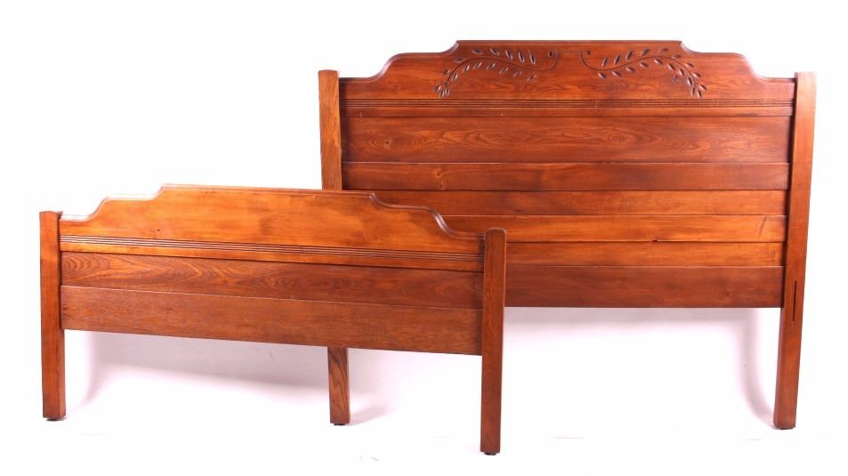 Antique Full Size Spoon Carved Wooden Bed