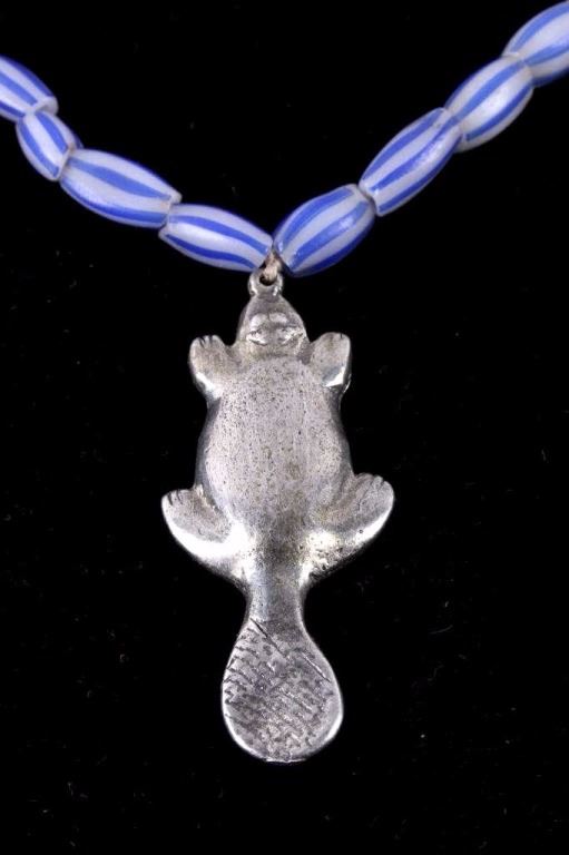 Hudson Bay Trade Bead & Silver Beaver Necklace