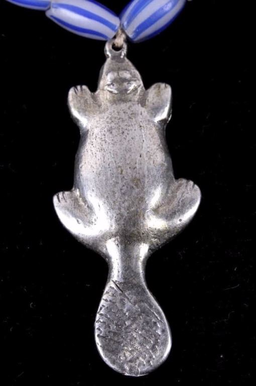 Hudson Bay Trade Bead & Silver Beaver Necklace
