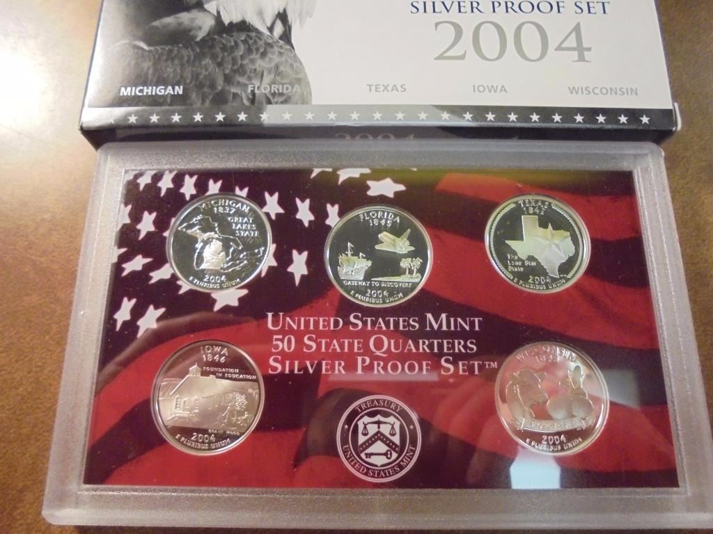 2004 SILVER US 50 STATE QUARTERS PROOF SET WITH BOX